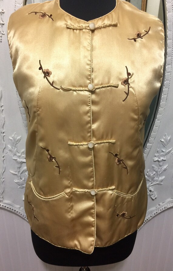 Gold Embroidered Floral Asian Themed Sleeveless Vest / | Etsy