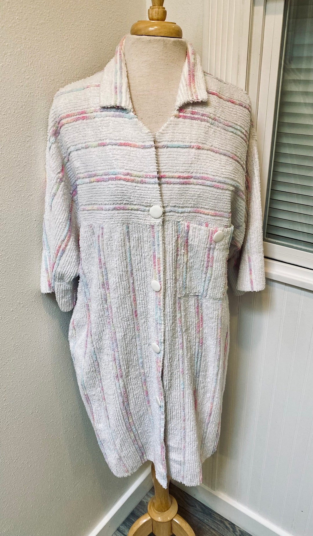 1970's Vintage 'heiress' Chenille Short Robe / Rainbow Striped Chenille ...