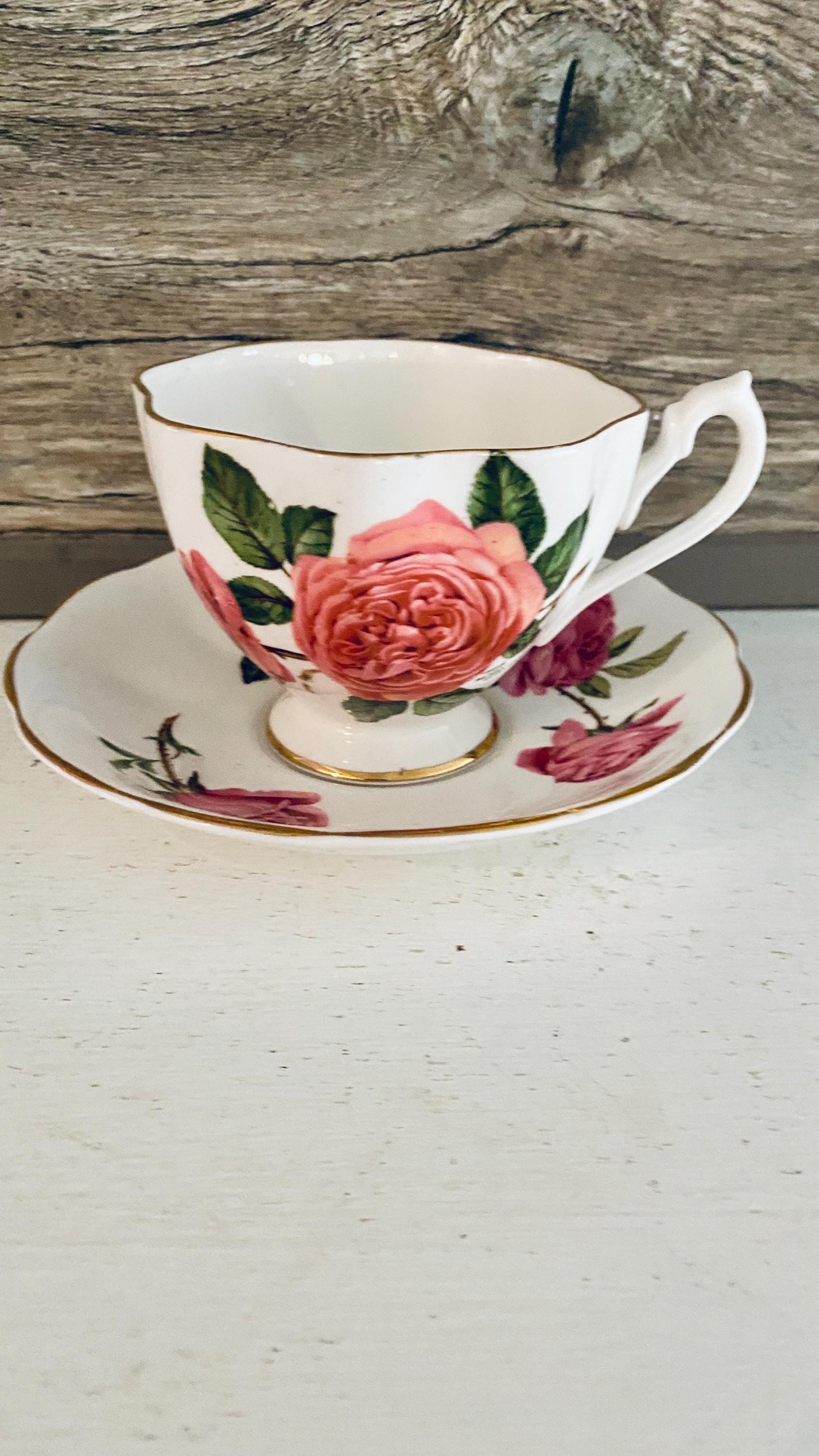 1950's 'queen's Fine Bone China Rose Pattern Cup and Saucer - Etsy