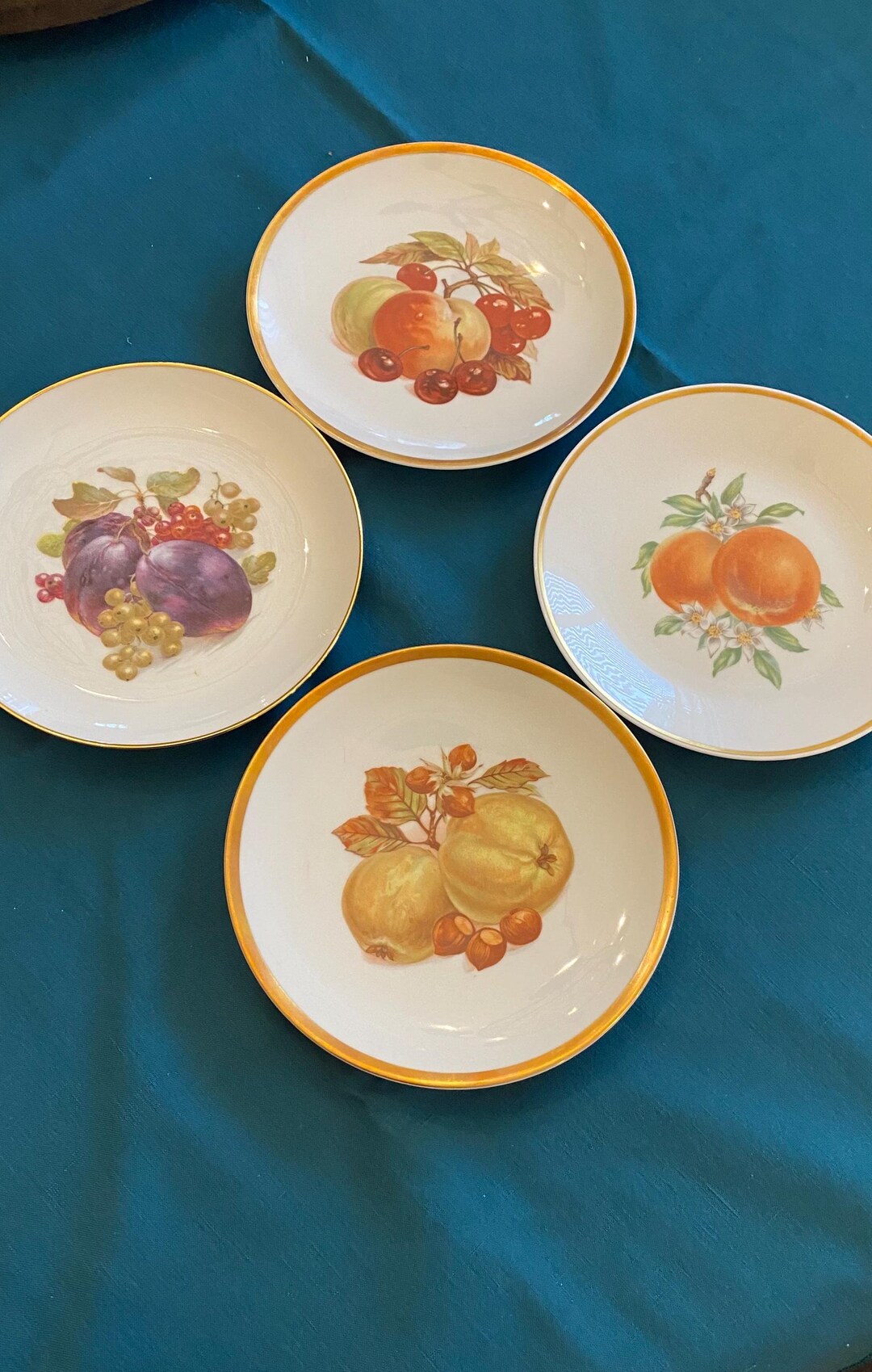 Lovely Set of Four Fruit Design Plates With Gold Rims - Etsy