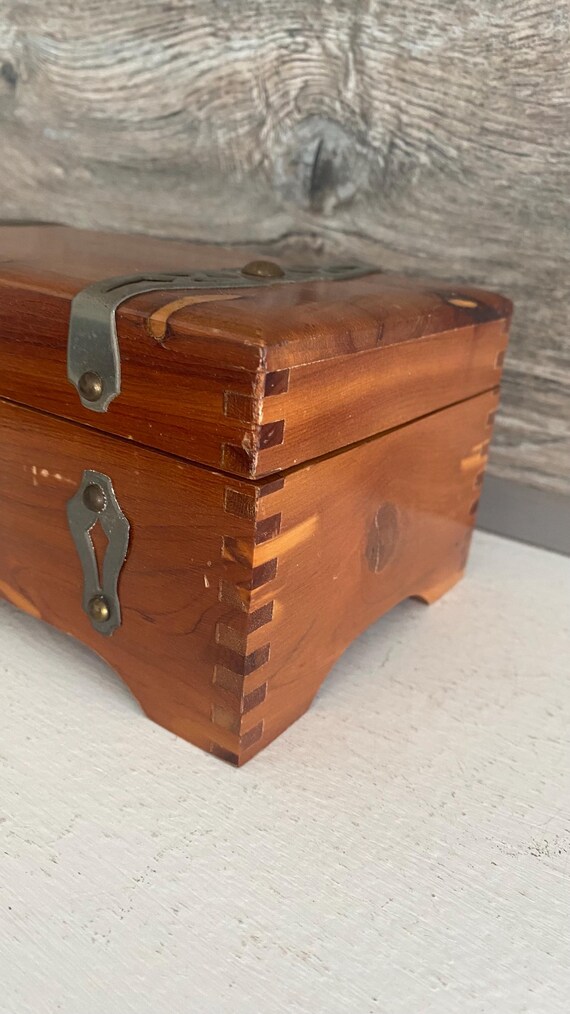 Vintage Cedar Jewelry Box: Treasure Chest Style, Bras… - Gem