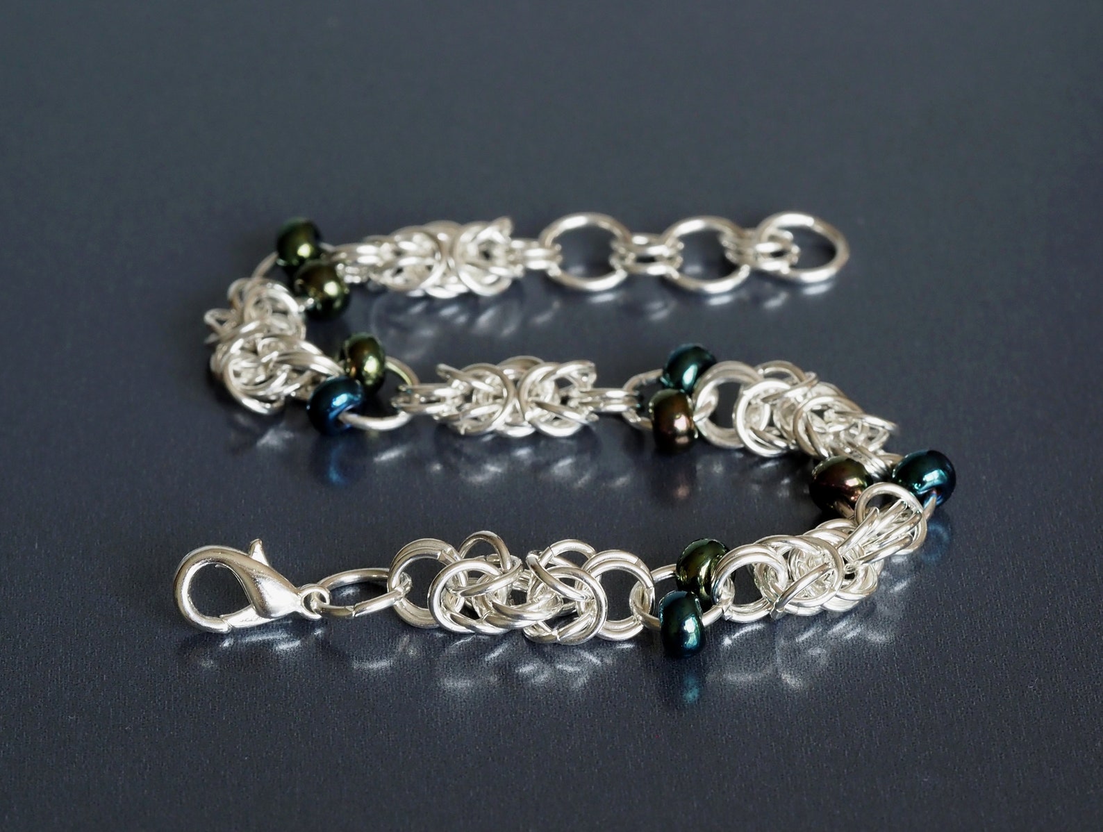 Green Iris Beaded Chainmaille Weave Bracelet With Mobius | Etsy