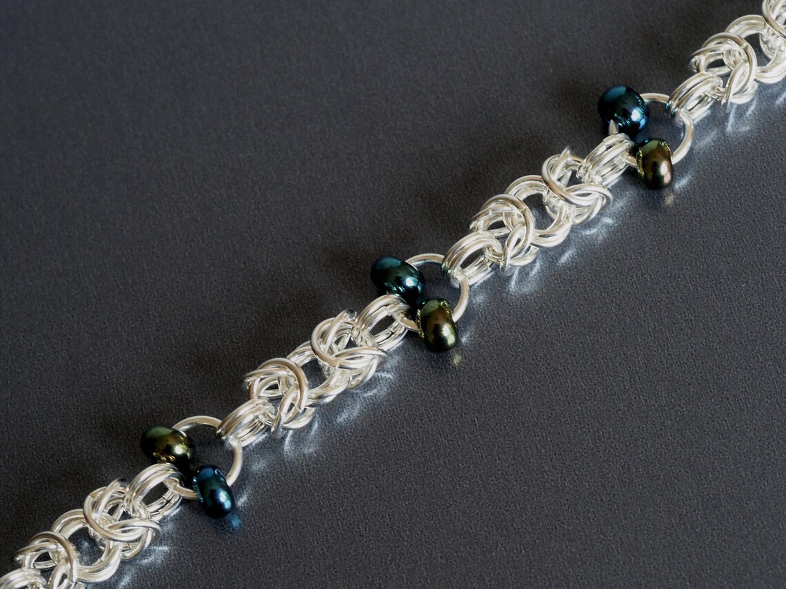 Green Iris Beaded Chainmaille Weave Bracelet With Mobius | Etsy