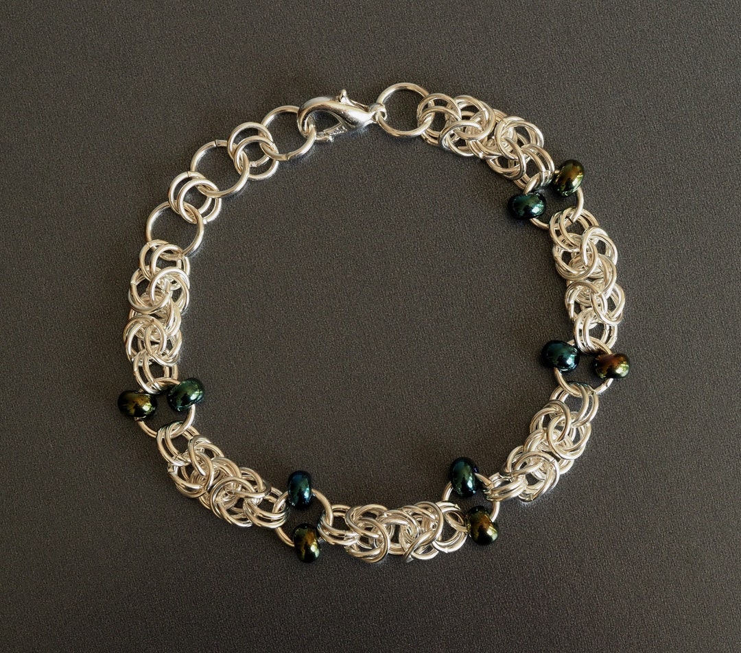 Green Iris Beaded Chainmaille Weave Bracelet With Mobius - Etsy