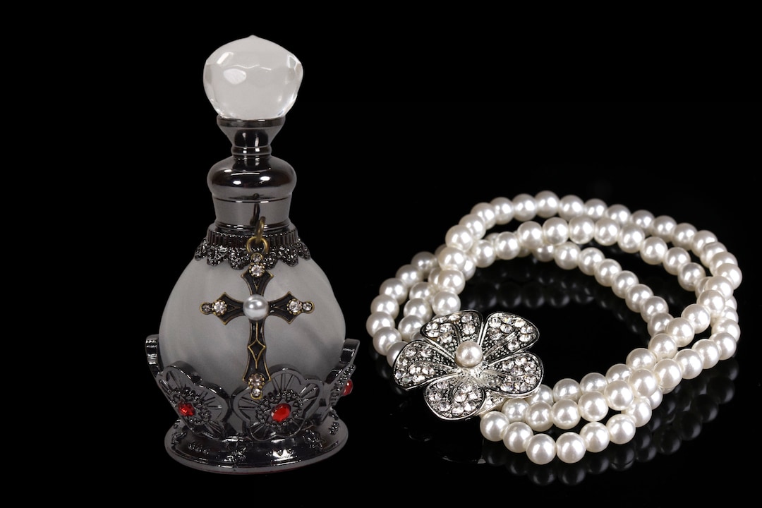 Gothic, Black Floral, Cross-charmed, Empty, Perfume Bottle, 15ml - Etsy