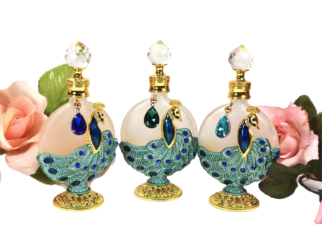 Green Peacock, Tear-drop Glass Pendant Charmed, Perfume Bottle, 30 Ml ...