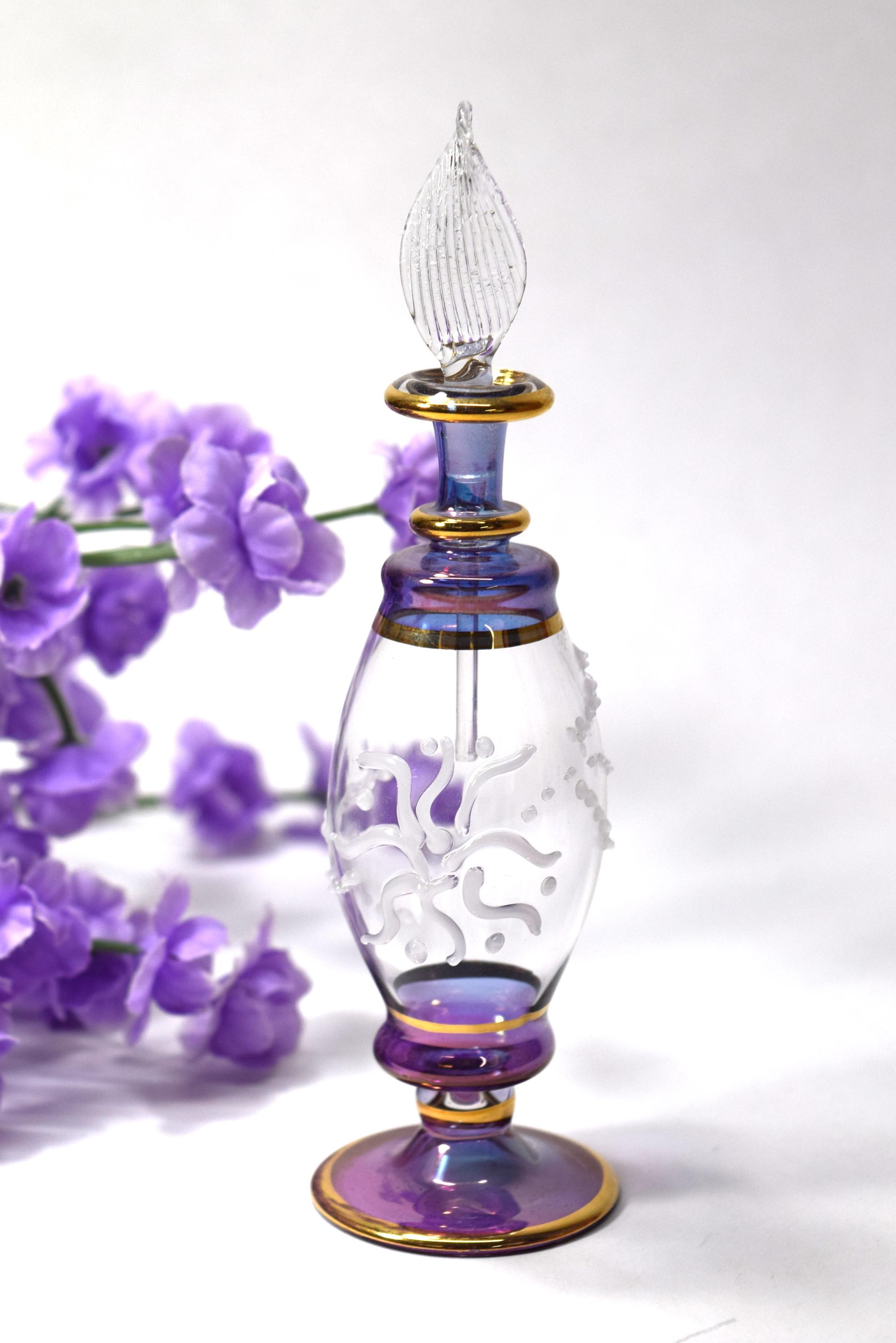 Barrel Shaped, Empty Glass Perfume Bottle, Handblown, 14k Gold Trim ...