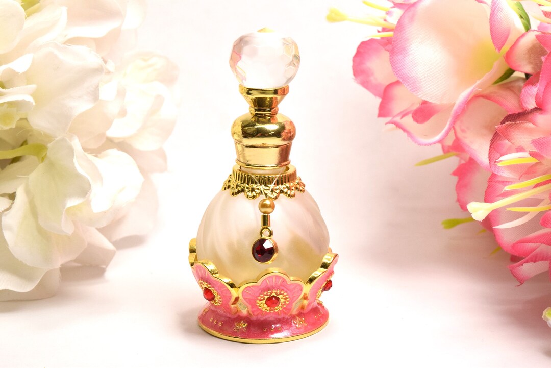 Pink Floral, Empty, Rhinestone Crystal Gem Charmed Perfume Bottle, 15ml ...