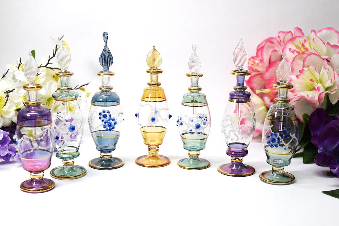 Barrel Shaped, Empty Glass Perfume Bottle, Handblown, 14k Gold Trim ...