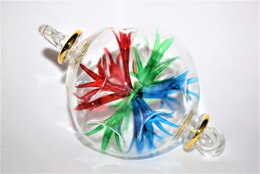 Rainbow Design, Glass Christmas Ball Ornamen, Egyptian Handblown, 14 K ...