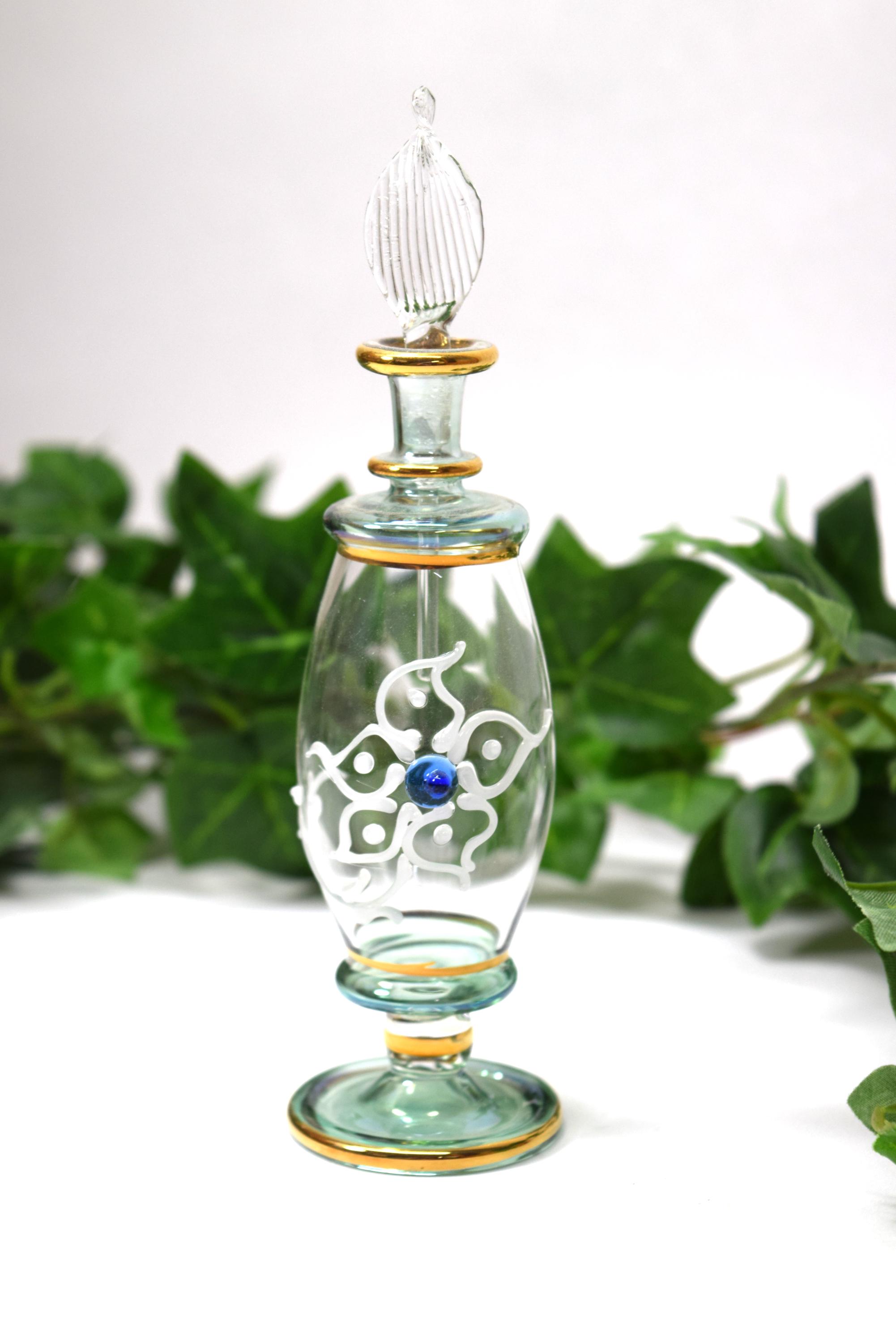 Barrel Shaped, Empty Glass Perfume Bottle, Handblown, 14k Gold Trim ...