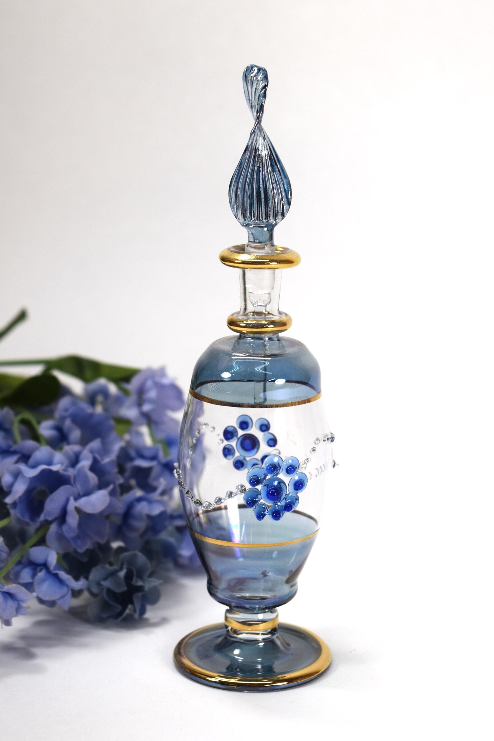Barrel Shaped, Empty Glass Perfume Bottle, Handblown, 14k Gold Trim ...