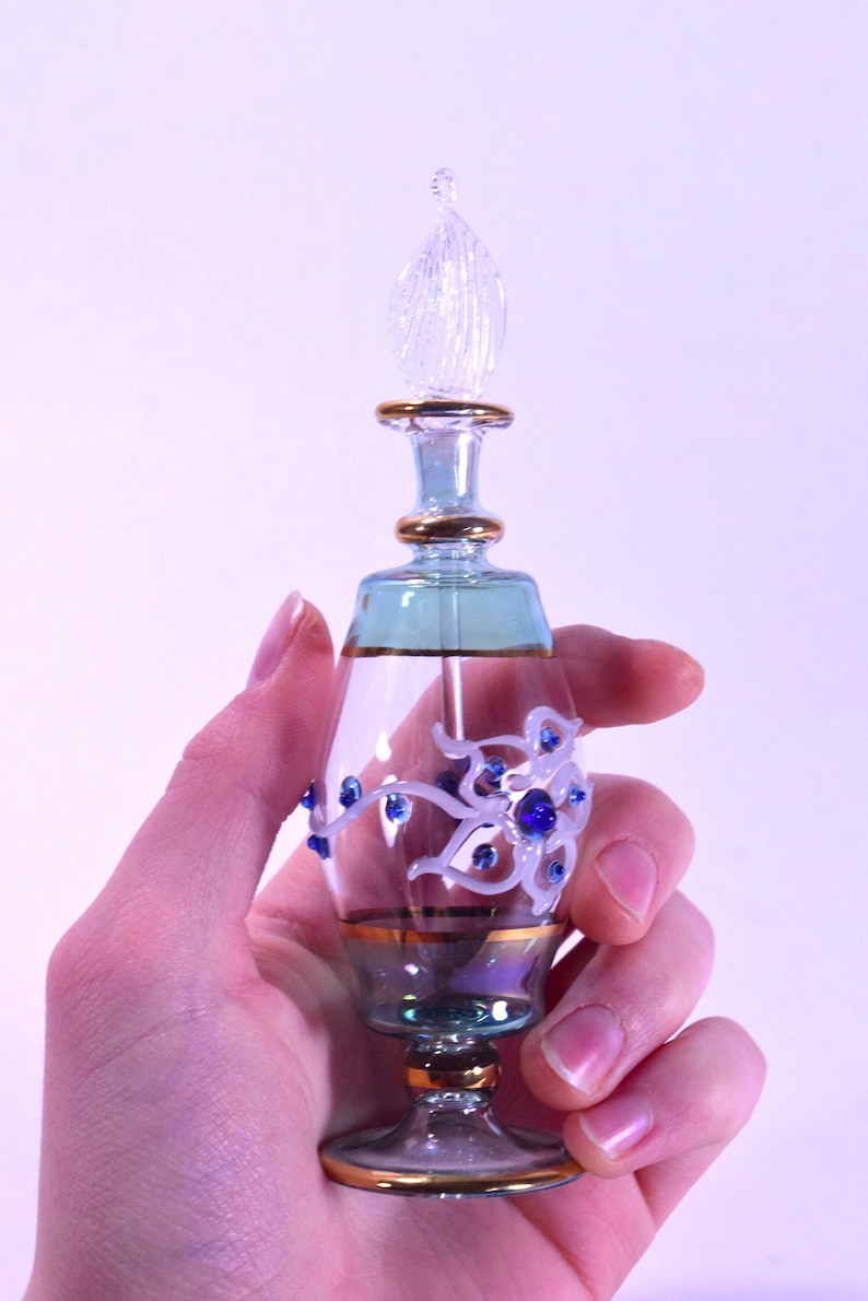 Barrel Shaped, Empty Glass Perfume Bottle, Handblown, 14k Gold Trim ...
