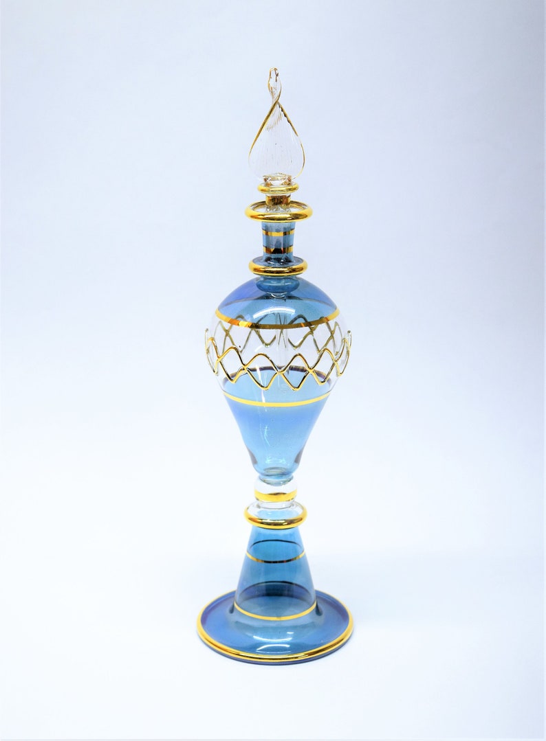 Hand-blown Egyptian Perfume Bottle: 14k Gold Trim, Empty Glass (9 1/4 ...