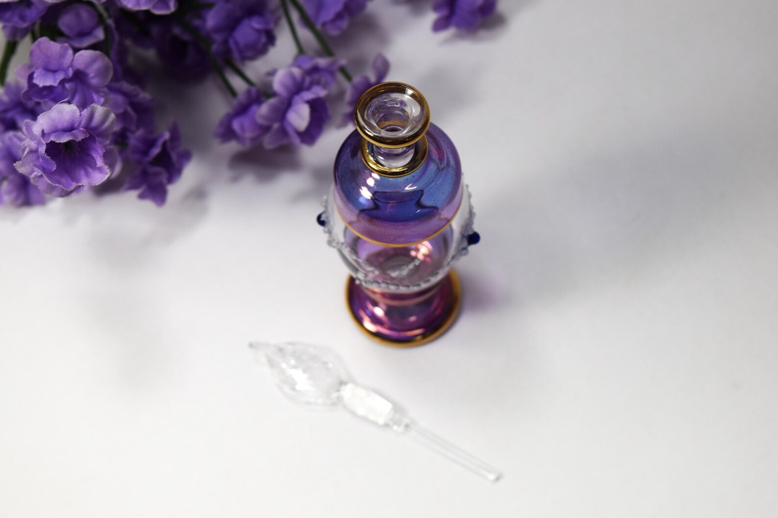 Barrel Shaped, Empty Glass Perfume Bottle, Handblown, 14k Gold Trim ...