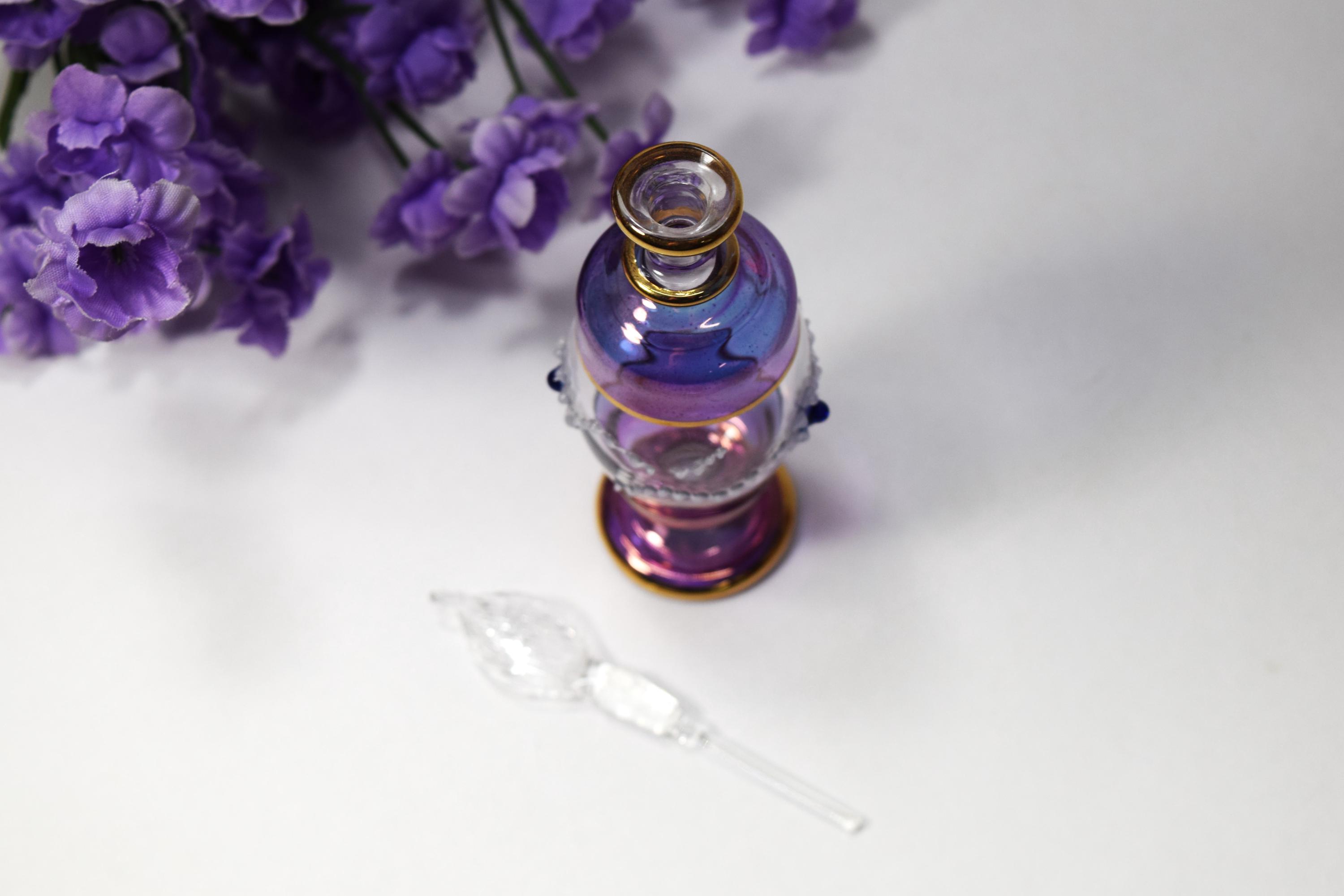 Barrel Shaped, Empty Glass Perfume Bottle, Handblown, 14k Gold Trim ...