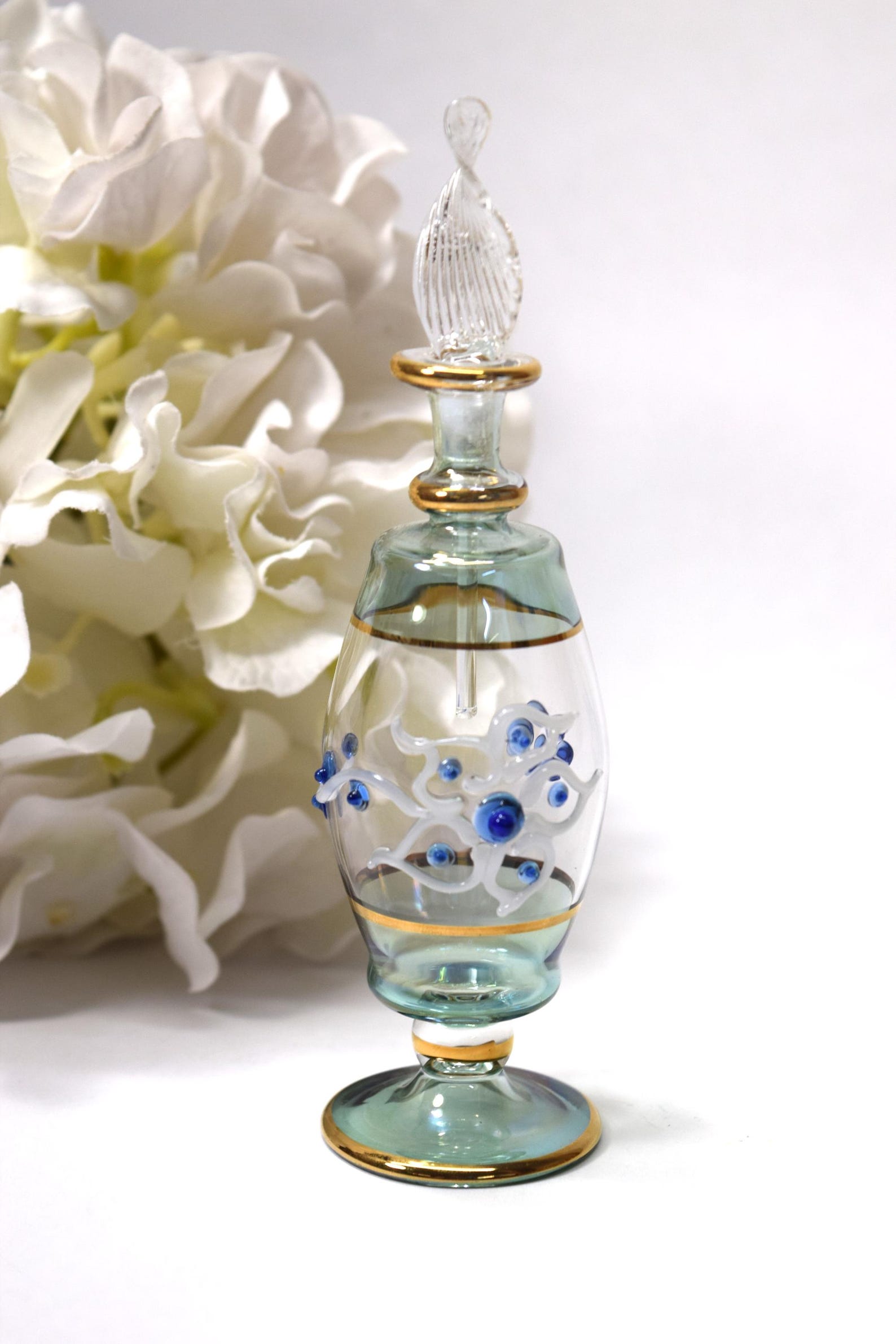 Barrel Shaped, Empty Glass Perfume Bottle, Handblown, 14k Gold Trim ...