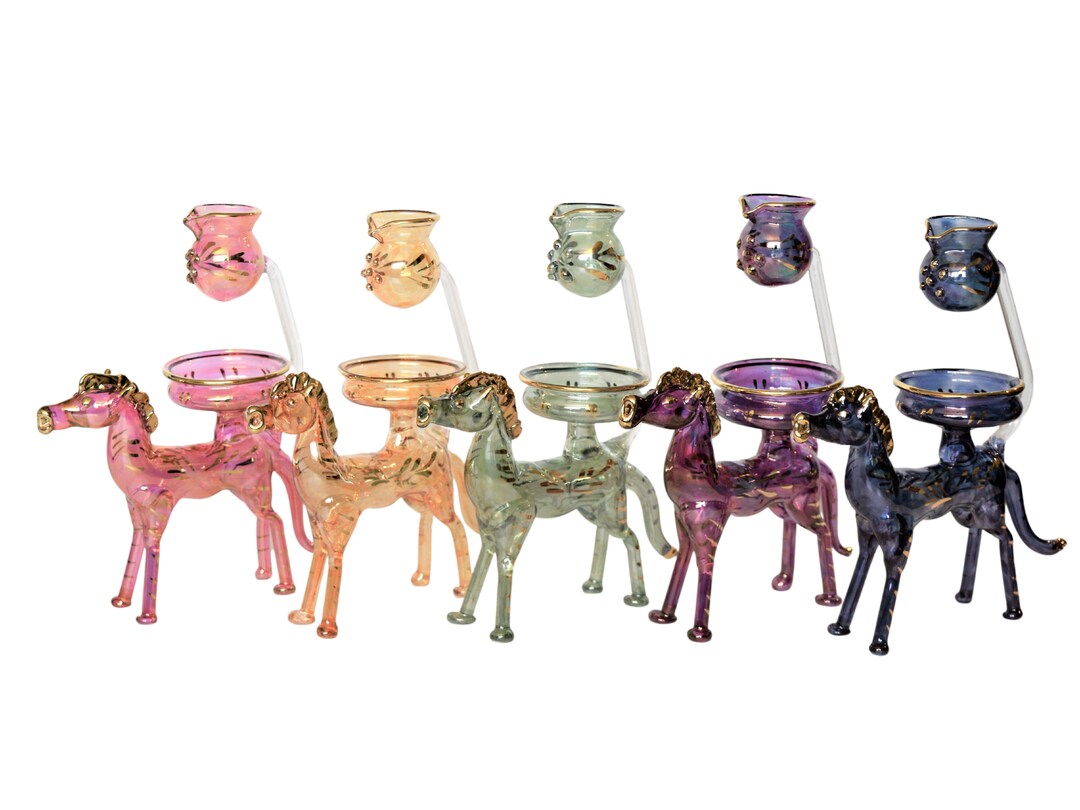 Horse Aroma Oil Diffuser, Egyptian Hand-blown Glass With 14k Gold Trim ...