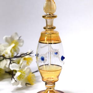 Barrel Shaped, Empty Glass Perfume Bottle, Handblown, 14k Gold Trim ...