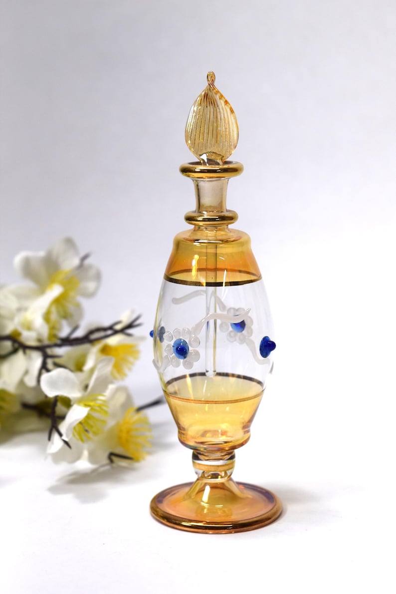Barrel Shaped, Empty Glass Perfume Bottle, Handblown, 14k Gold Trim ...