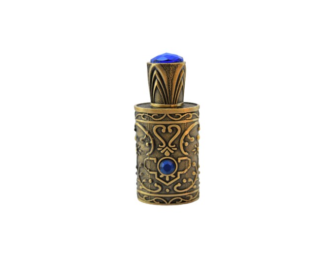 Arabian Style Bottle, Bronze Color, Metal and Gem Decorated, Glass ...