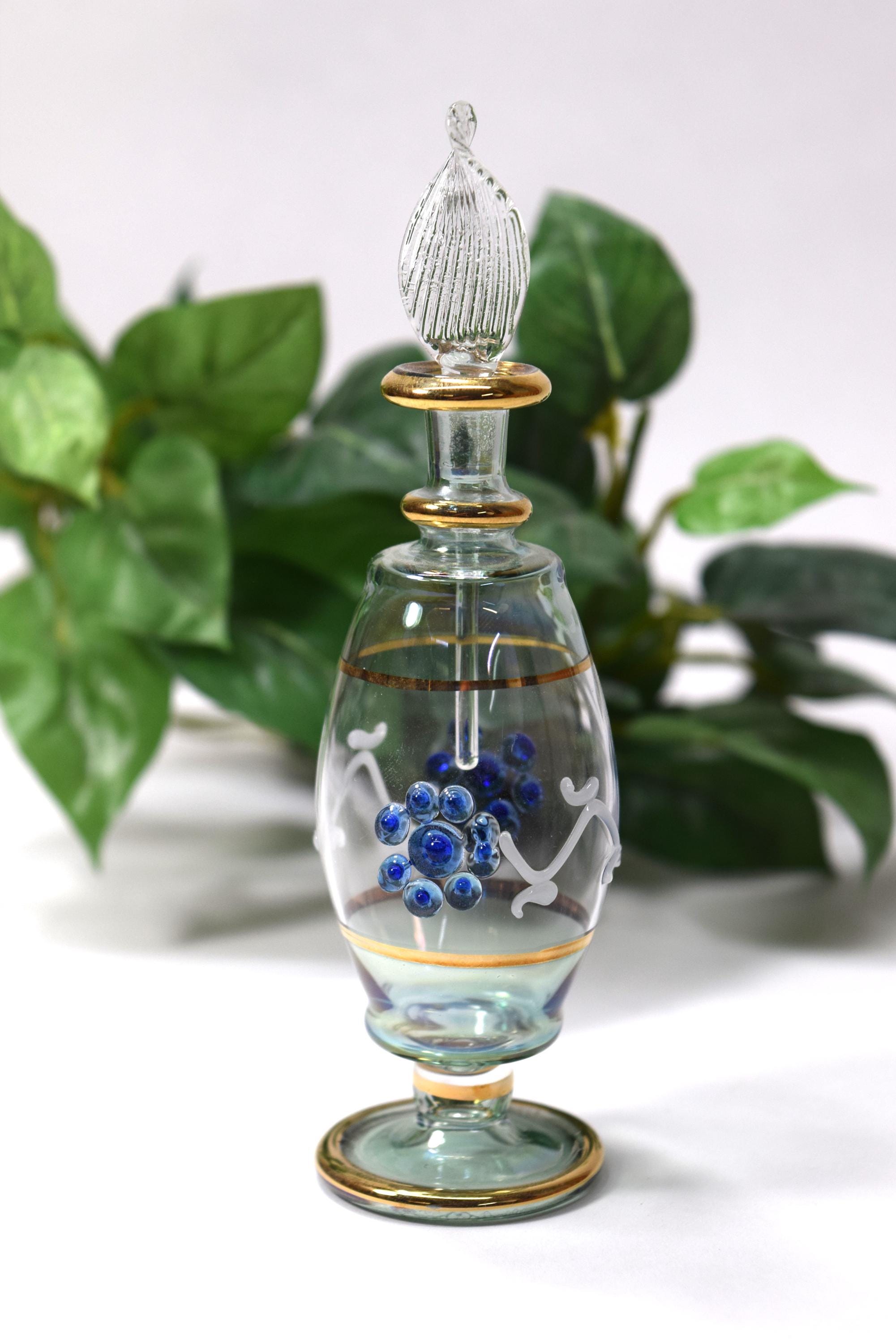 Barrel Shaped, Empty Glass Perfume Bottle, Handblown, 14k Gold Trim ...