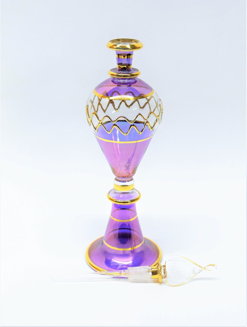 Hand-blown Egyptian Perfume Bottle: 14k Gold Trim, Empty Glass (9 1/4 ...