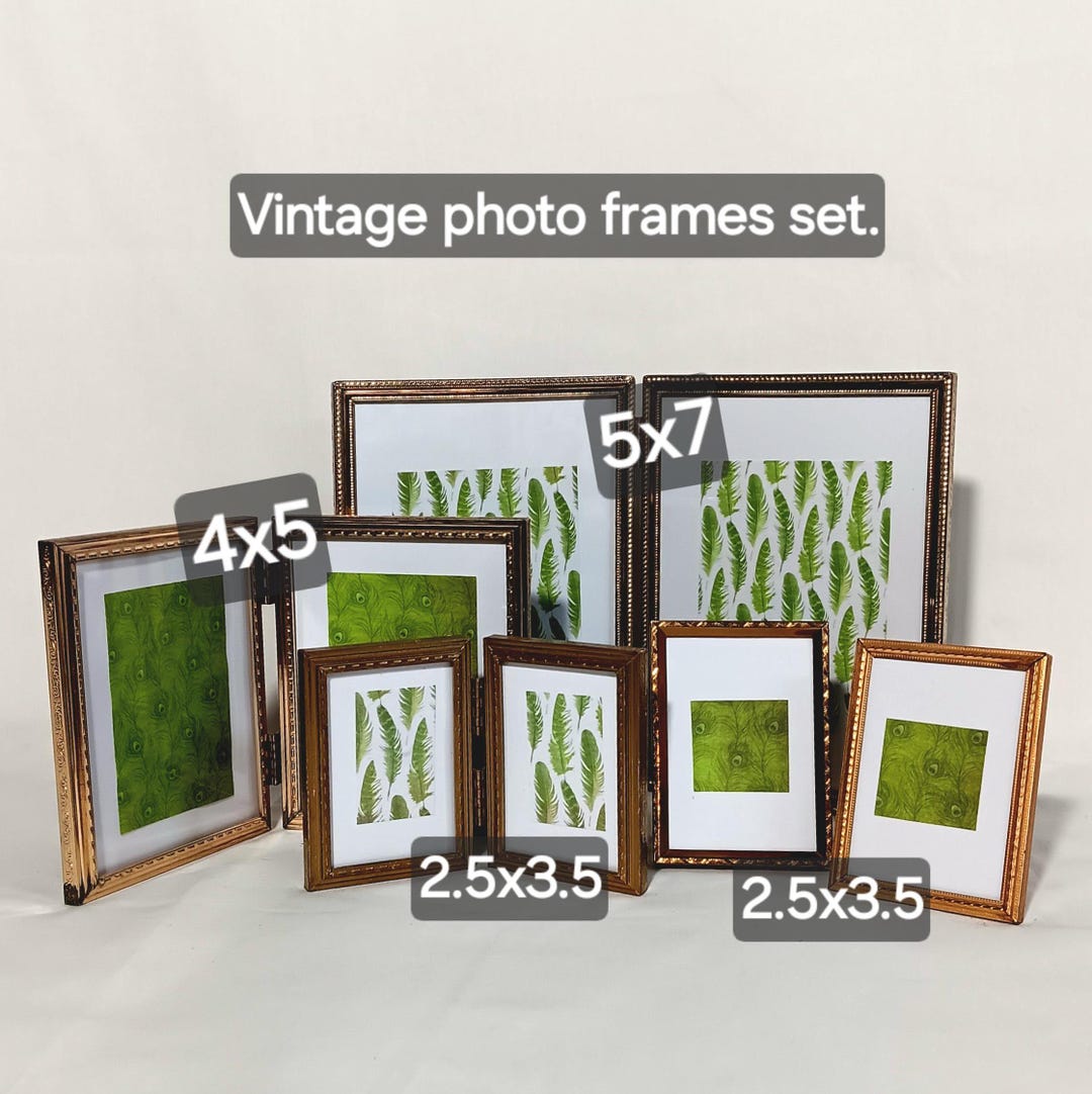 Vintage Gold Metal Bifold Picture Frame Double Hinged and Wallet Size ...