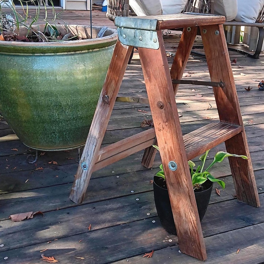 Small Wood Ladder, Plant Stand, Rustic Outdoor Decor - Etsy