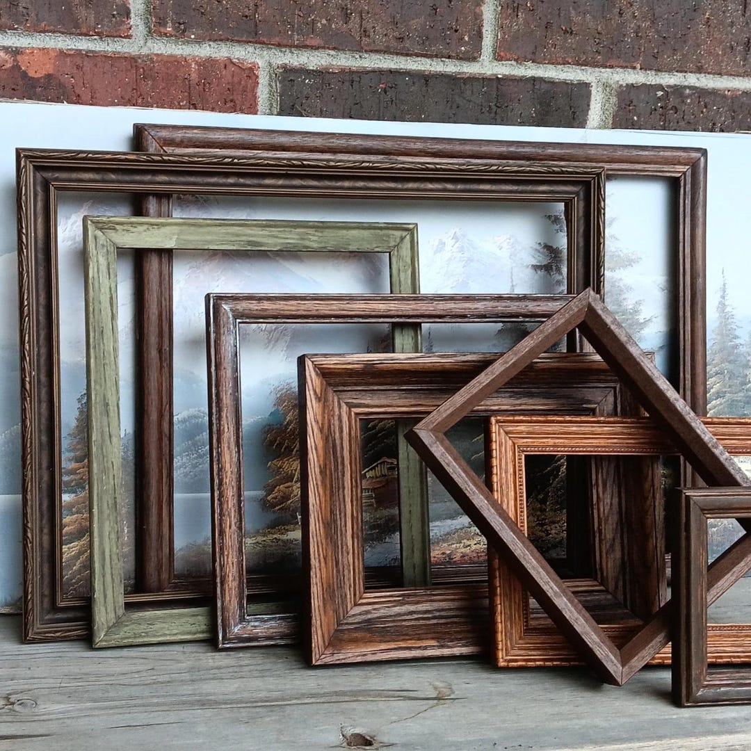 Vintage Wood Frames Assorted Picture Frame Set Mixed Dark Wood Gallery ...