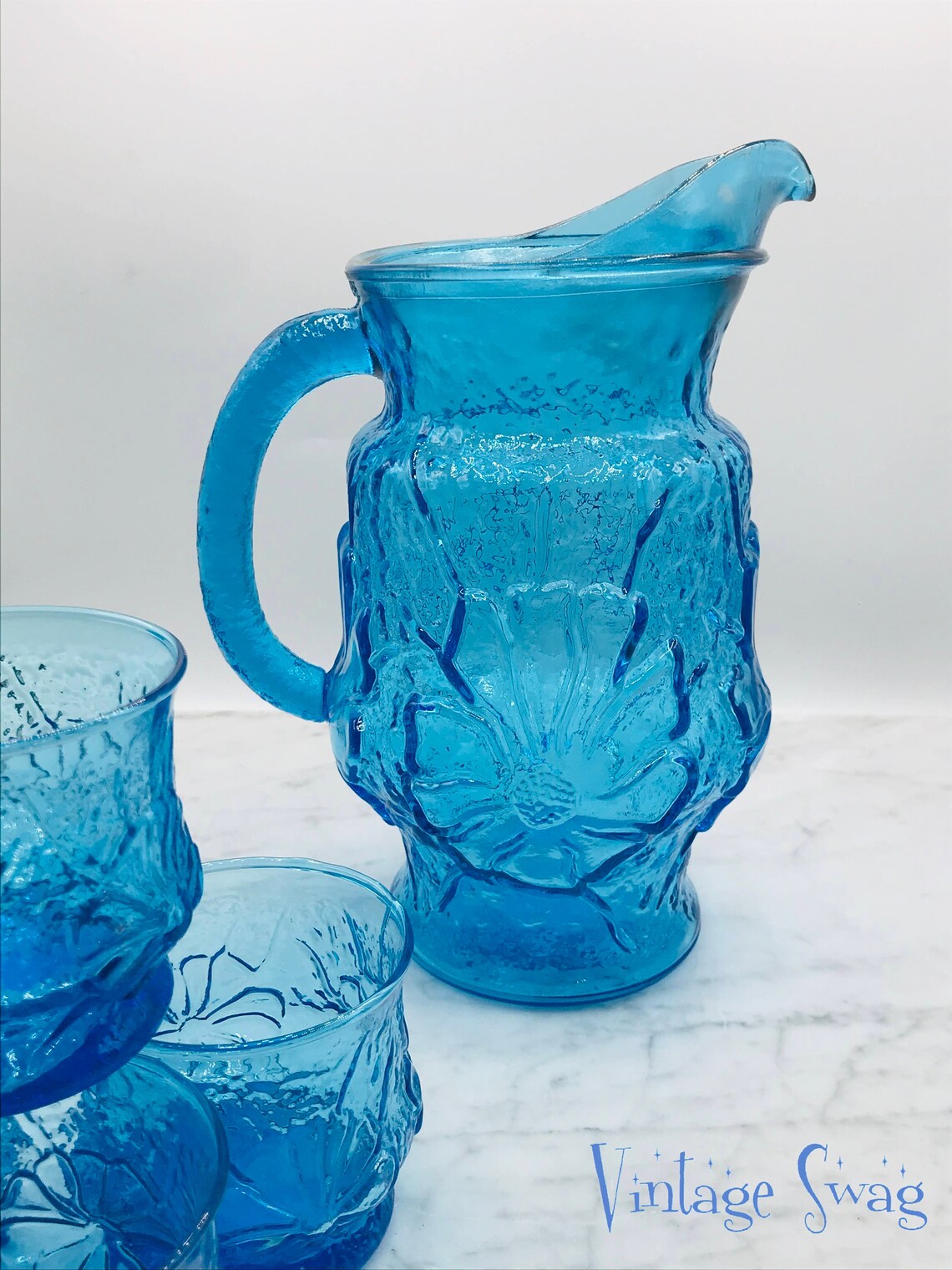 Vintage Laser Blue Anchor Hocking Rainflower Pitcher and - Etsy