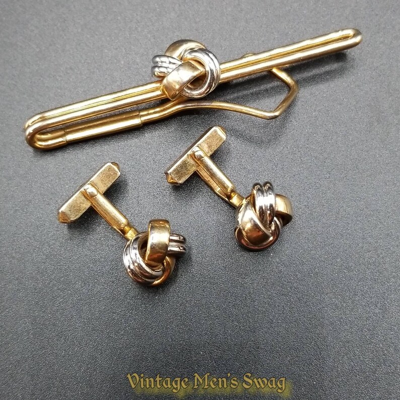 Vintage Cufflinks 1940s Beau Knot Tie Clip Bar Clasp by Swank - Etsy