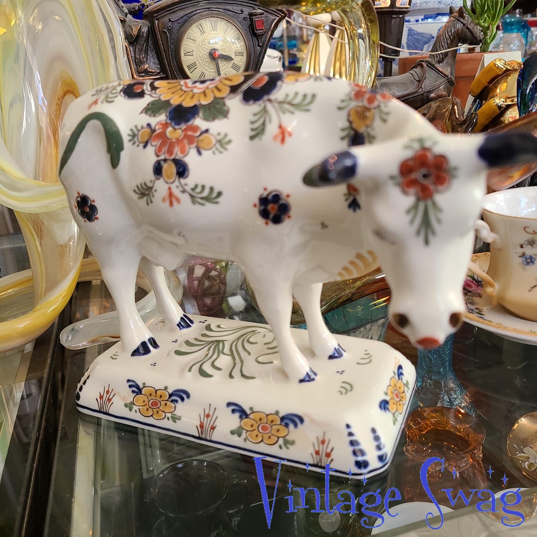 C. 1970 Royal Delft Cow With Rosemaling Style Painted Design - Etsy