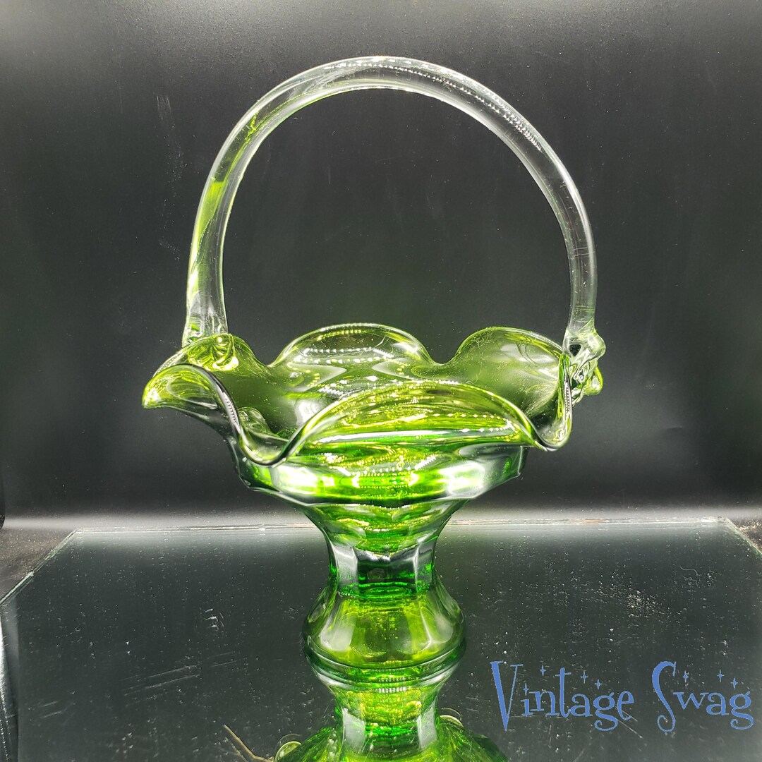 Vintage Viking Glass "georgian" Basket in Green - Etsy