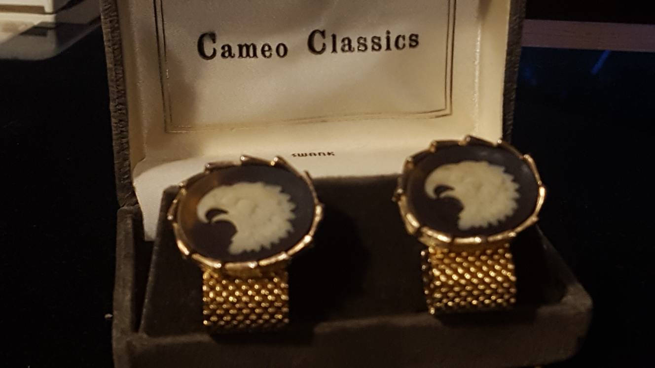 Vintage Cufflinks Swank Mesh Over the Cuff Incolay Cameo Classics Eagle ...