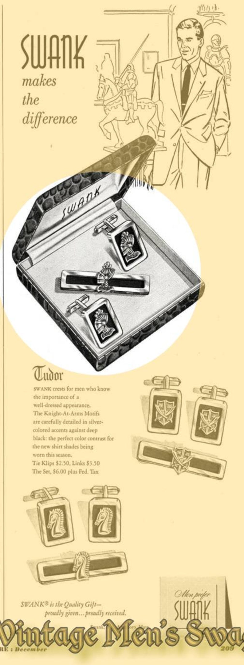 Vintage Cufflink Knight by Swank C.1950s Offered by Vintage Men's Swag ...