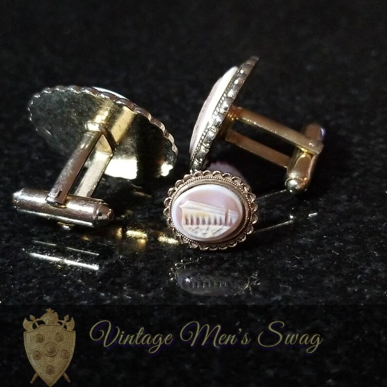 Vintage Carved Shell Unique Cufflinks Tie Tack Coliseum and Parthenon ...