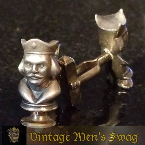 Vintage cufflinks Swank Chess King and Queen figural… - Gem