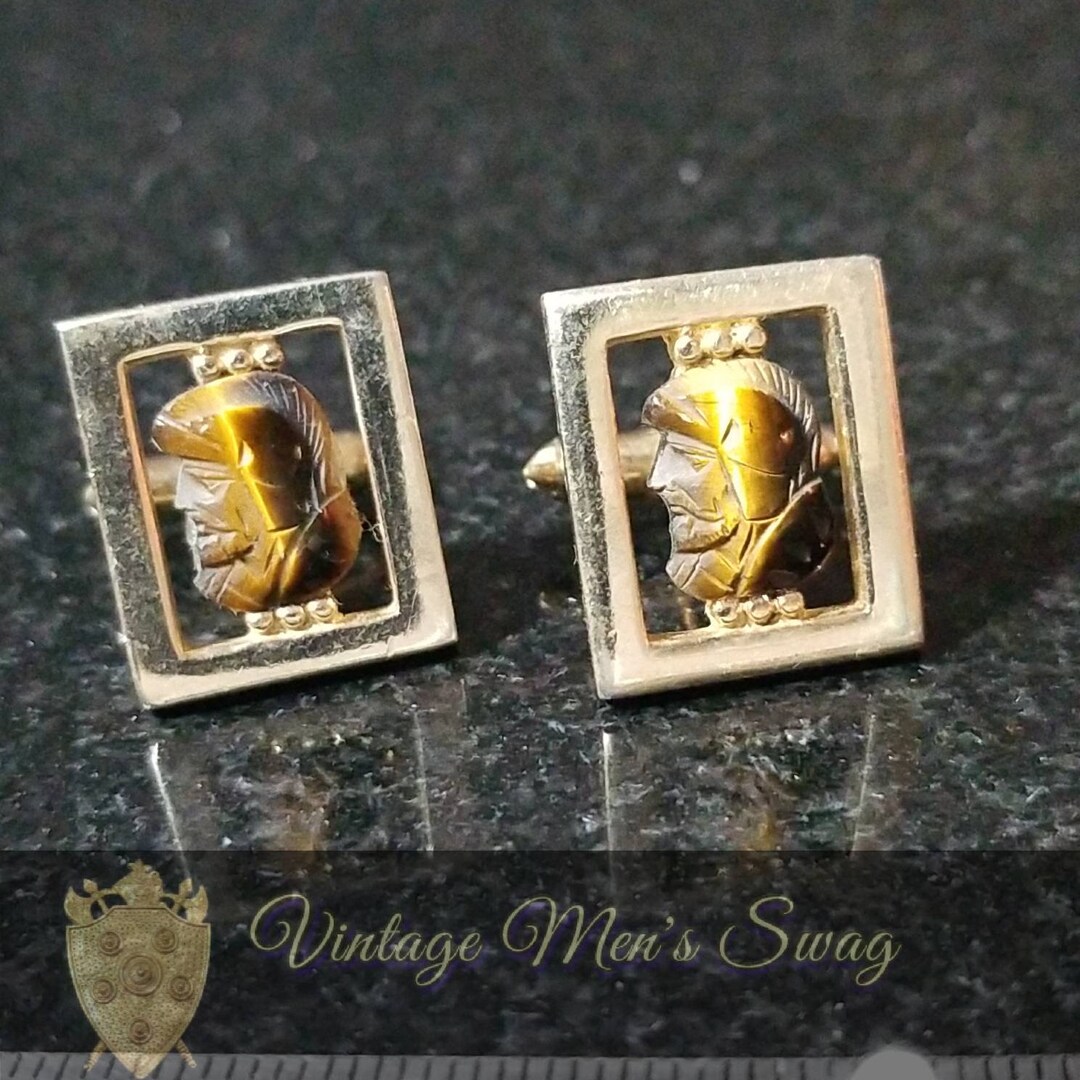 Vintage Cufflinks Knight Warrior Spartan by Swank Tigereye Offered by ...