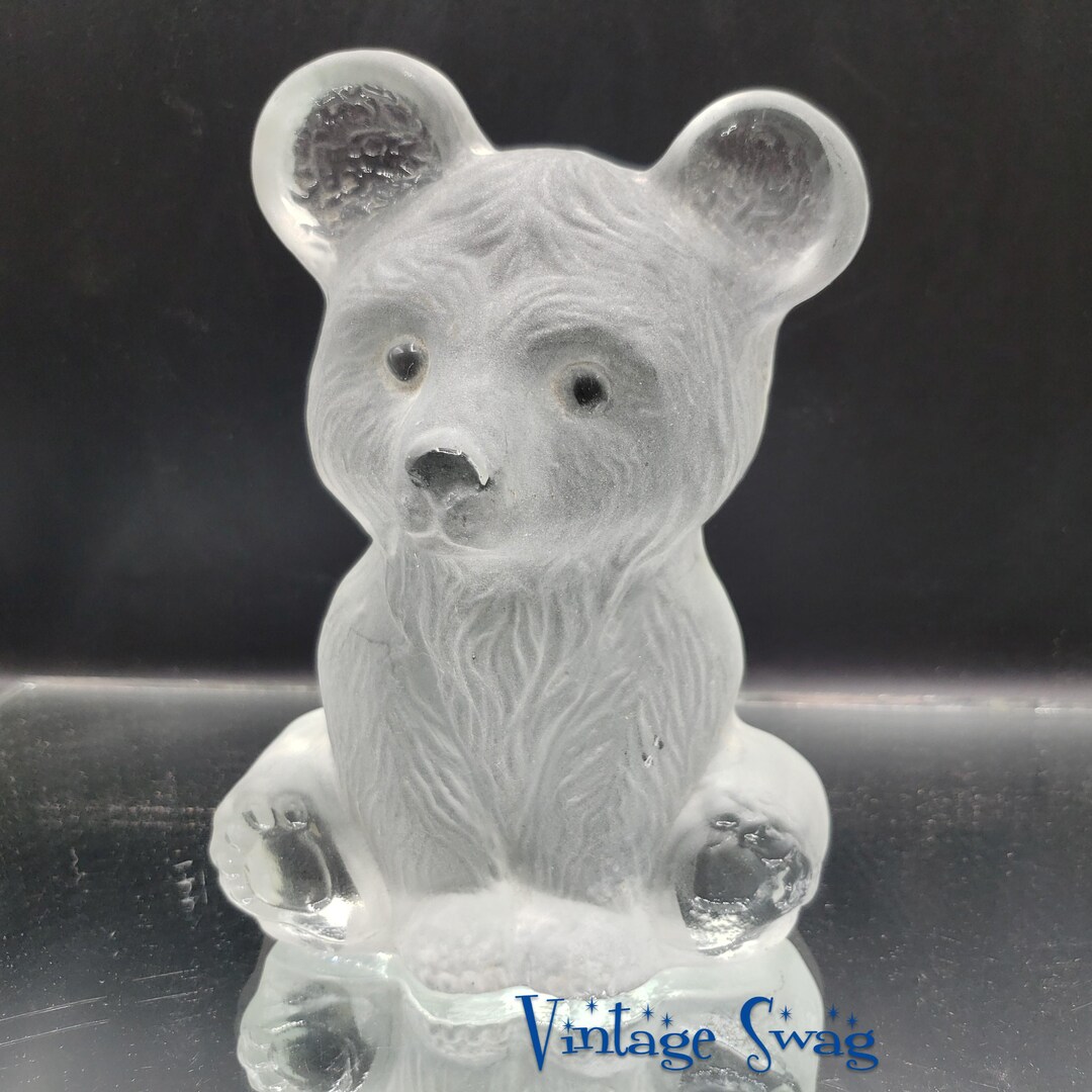 Vintage Viking Glass Frosted Glass Teddy Bear Original Label. - Etsy