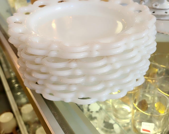 Set of 8 Milk Glass Open-lace-edge Plates. Dimensions Are in the Photos ...