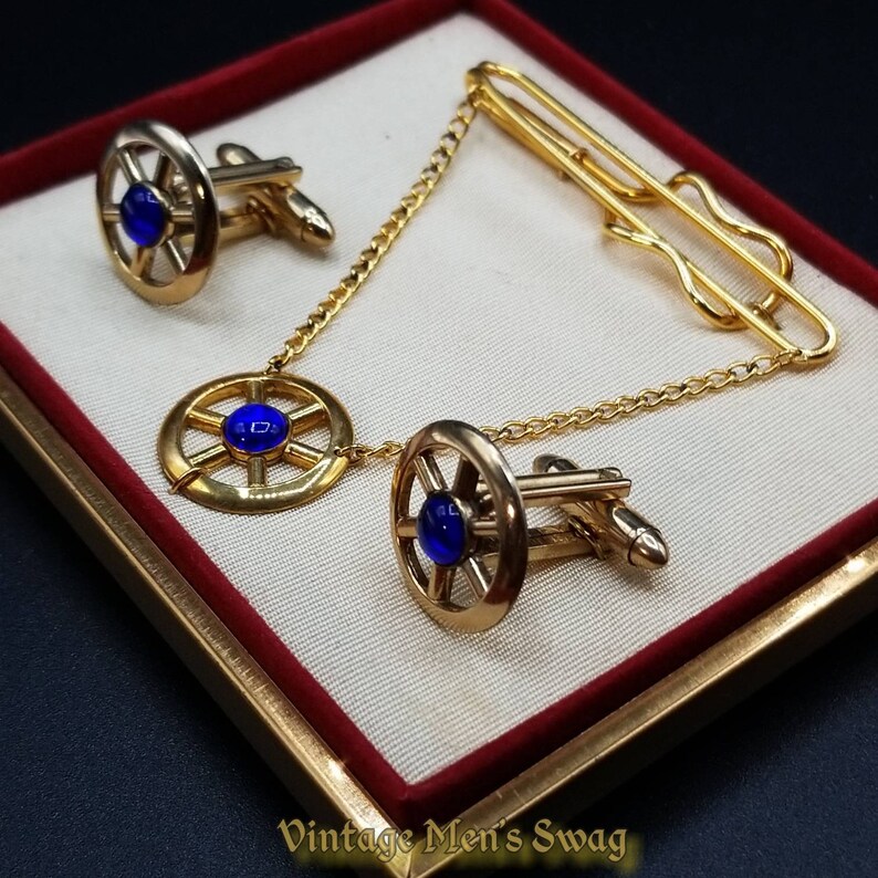 Vintage Cufflinks Tie Chain Bar Clasp by Hadley, Original Box, Offered ...