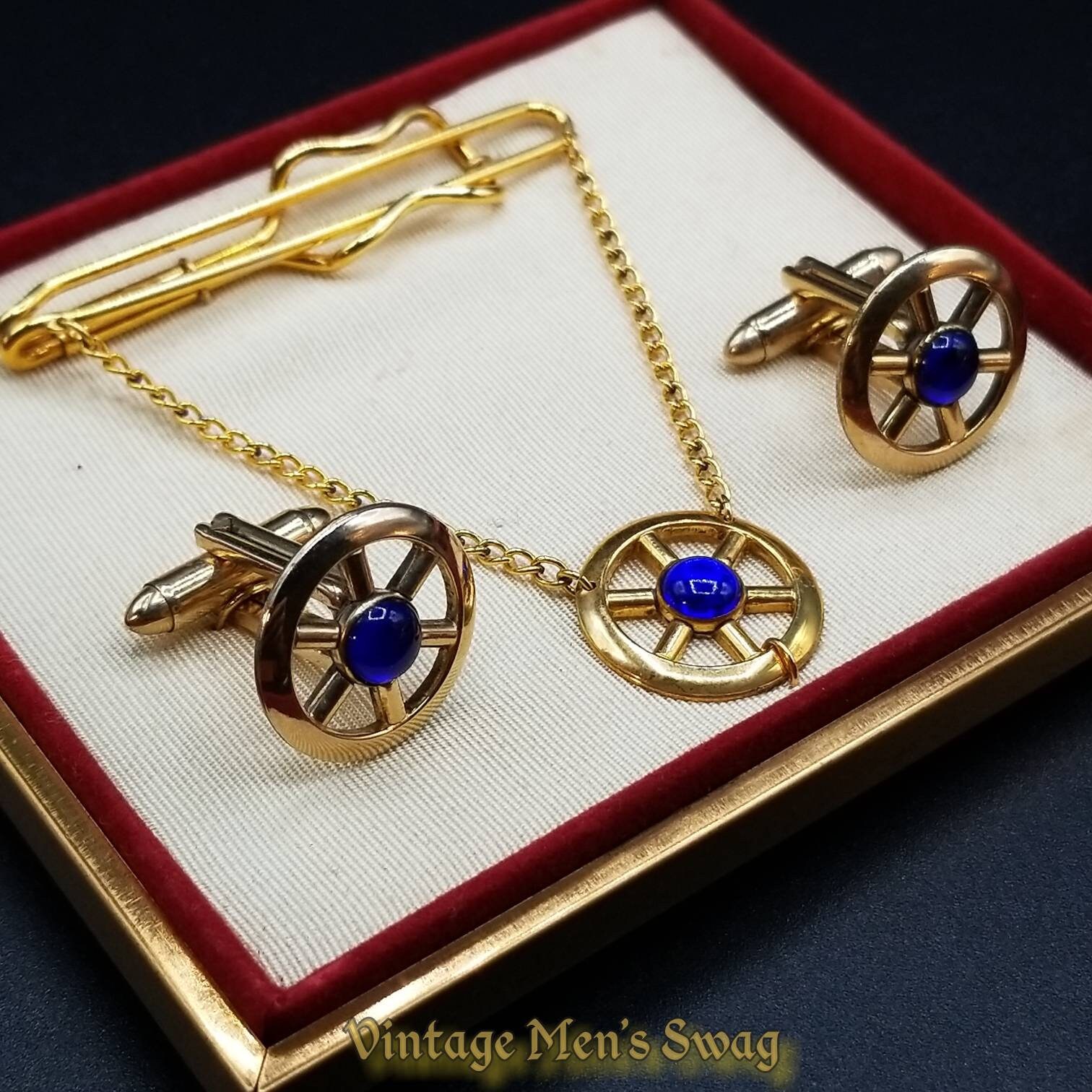 Vintage Cufflinks Tie Chain Bar Clasp by Hadley Original Box - Etsy