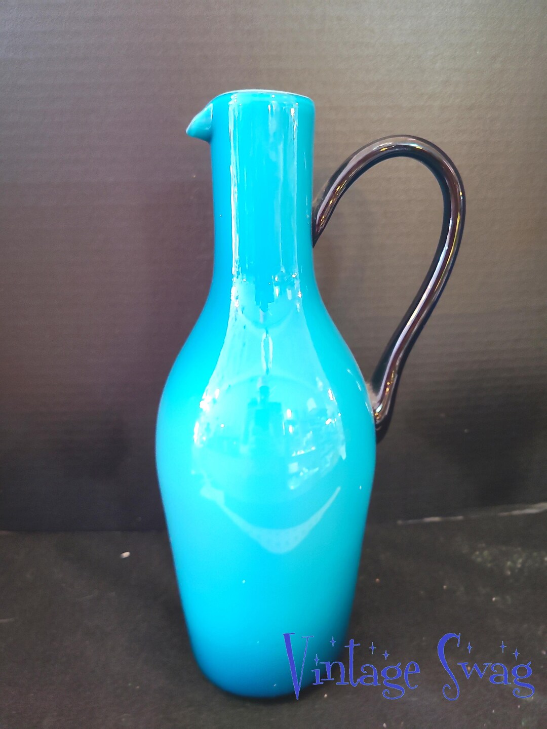 Vintage Spectacular Blue Cases Glass Empoli Italian Handled Ewer ...