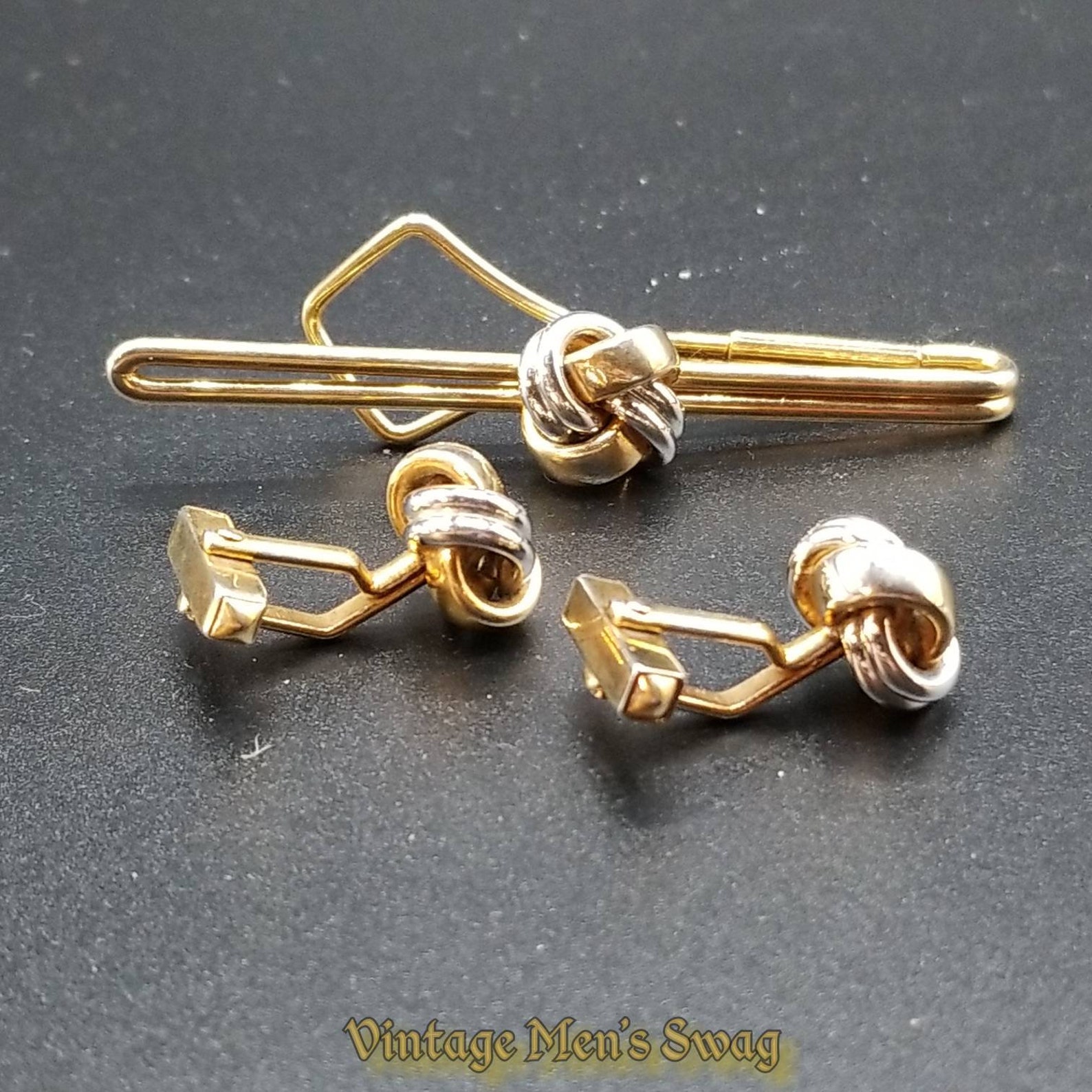 Vintage Cufflinks 1940s Beau Knot Tie Clip Bar Clasp by Swank - Etsy