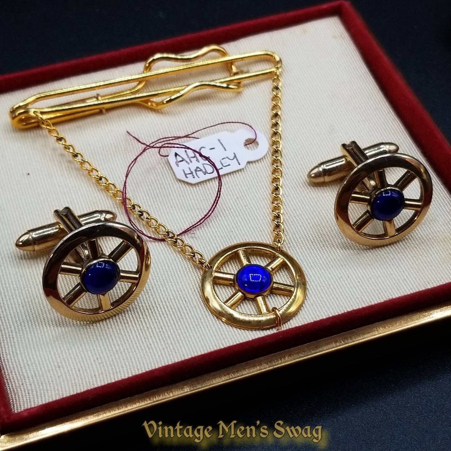 Vintage Cufflinks Tie Chain Bar Clasp by Hadley Original Box - Etsy