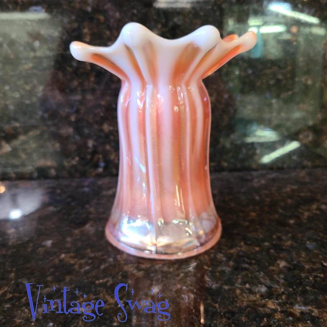 Antique Dugan Glass Wide-rib Peach Opal Carnival Glass Spittoon Shape ...