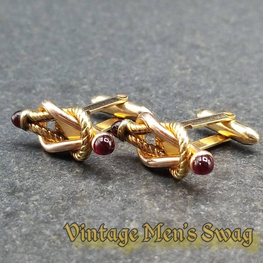 Vintage Cufflinks by Correct Two-tone Knot With Color Cabochon Tips ...