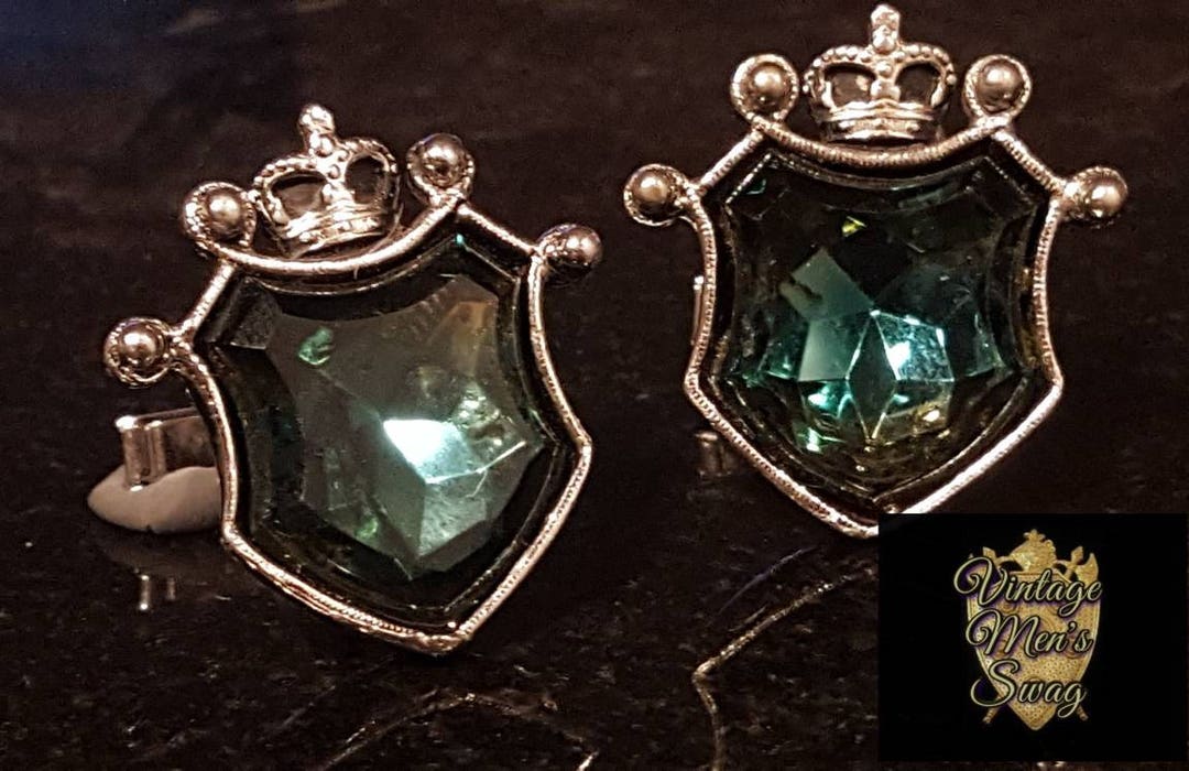 Classy Vintage Cufflinks Swank HUGE Green/aqua/blue Crystal Verdun ...