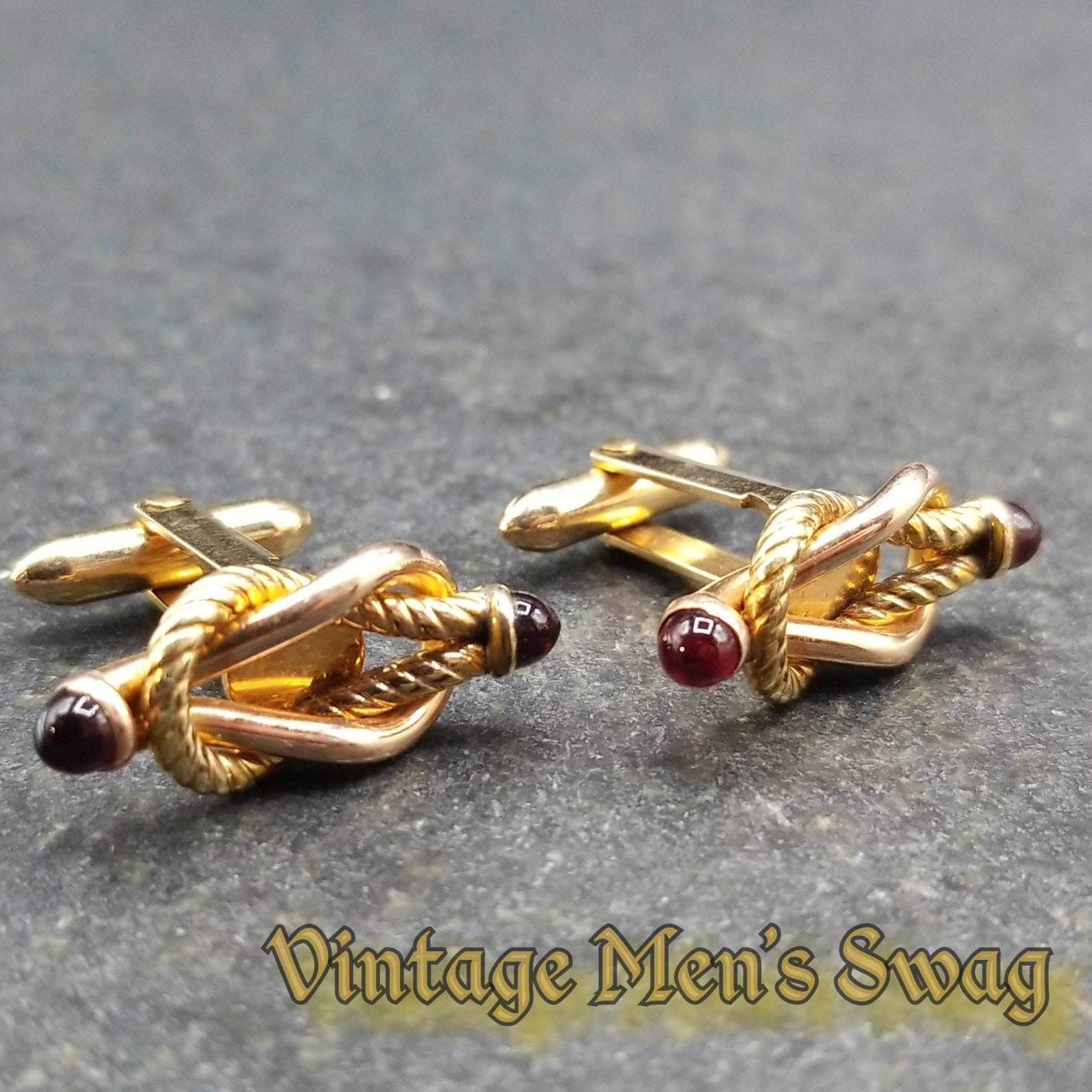 Vintage Cufflinks by Correct Two-tone Knot With Color Cabochon | Etsy